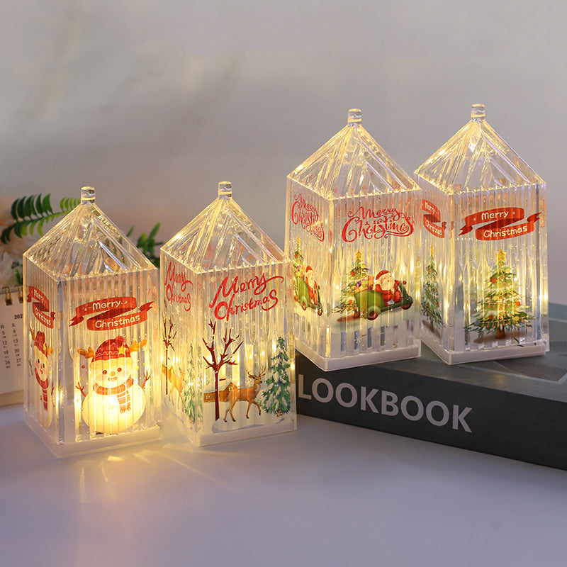 Set 4 felinare LED, decoratiune Craciun, lumina calda, om de zapada, b ...